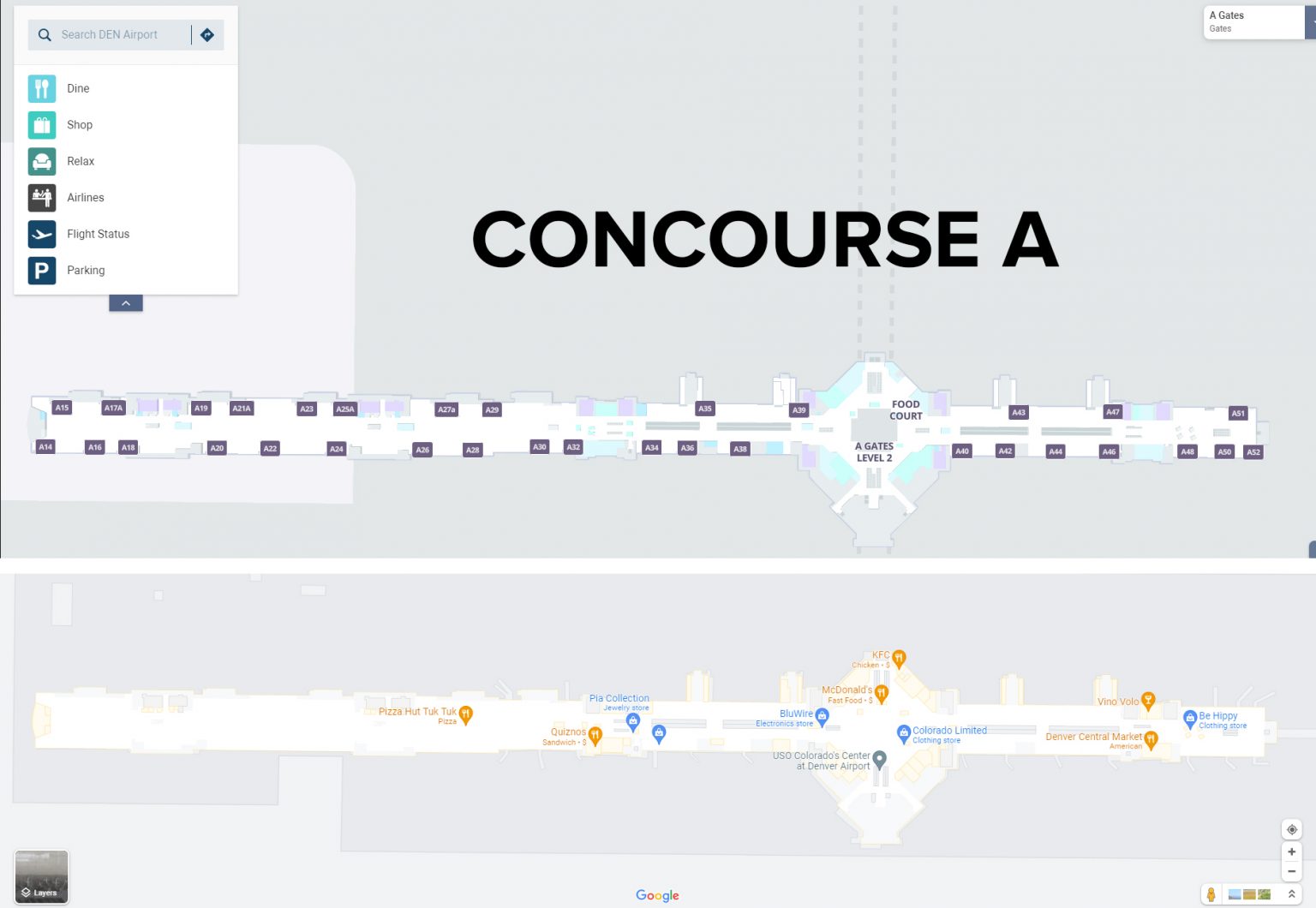 Terminals map at Denver Airport | DEN Concourse A - B - C