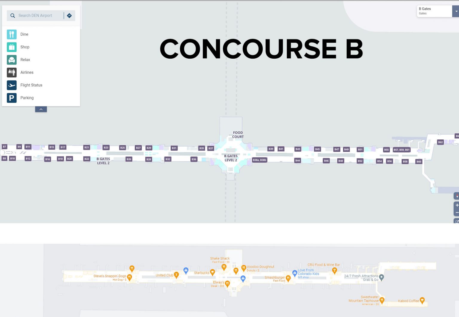 Terminals map at Denver Airport | DEN Concourse A - B - C