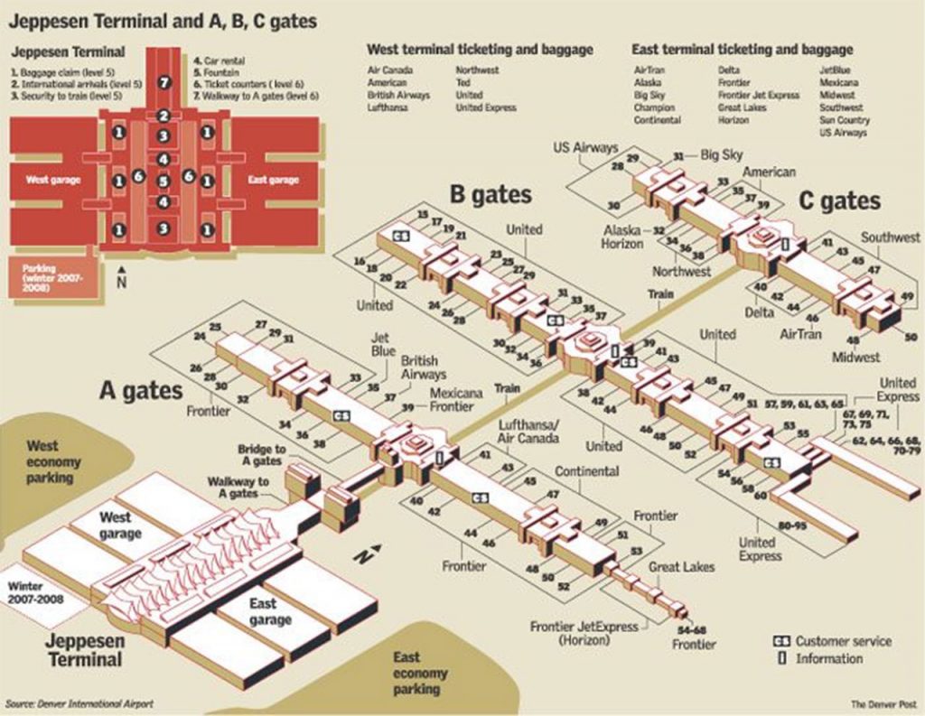 Terminals map at Denver Airport | DEN Concourse A - B - C